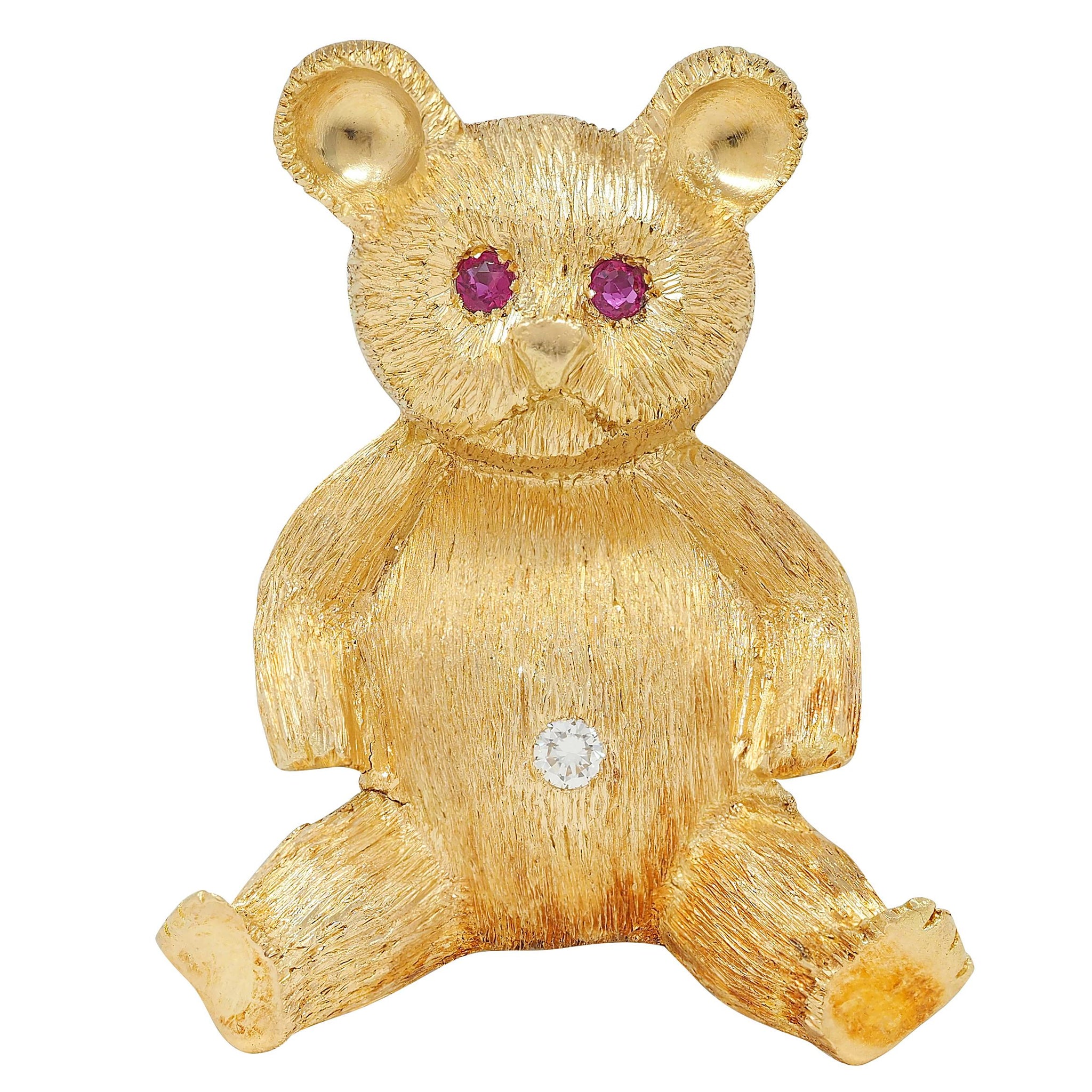 George Lederman 1960's Ruby Diamond 18 Karat Yellow Gold Vintage Teddy