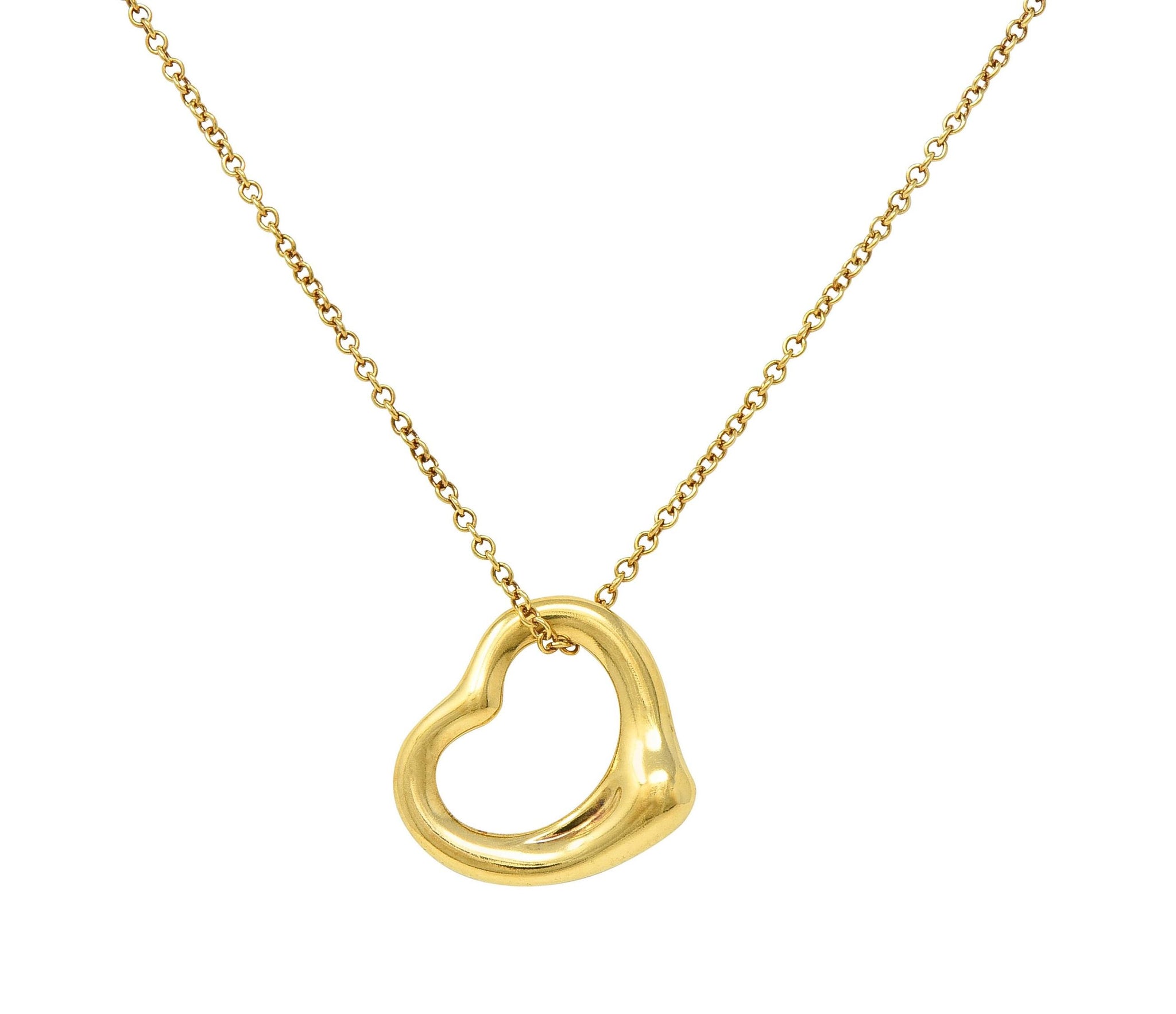 Elsa Peretti Tiffany & Co. 18 Karat Yellow Gold Open Heart Pendant Nec