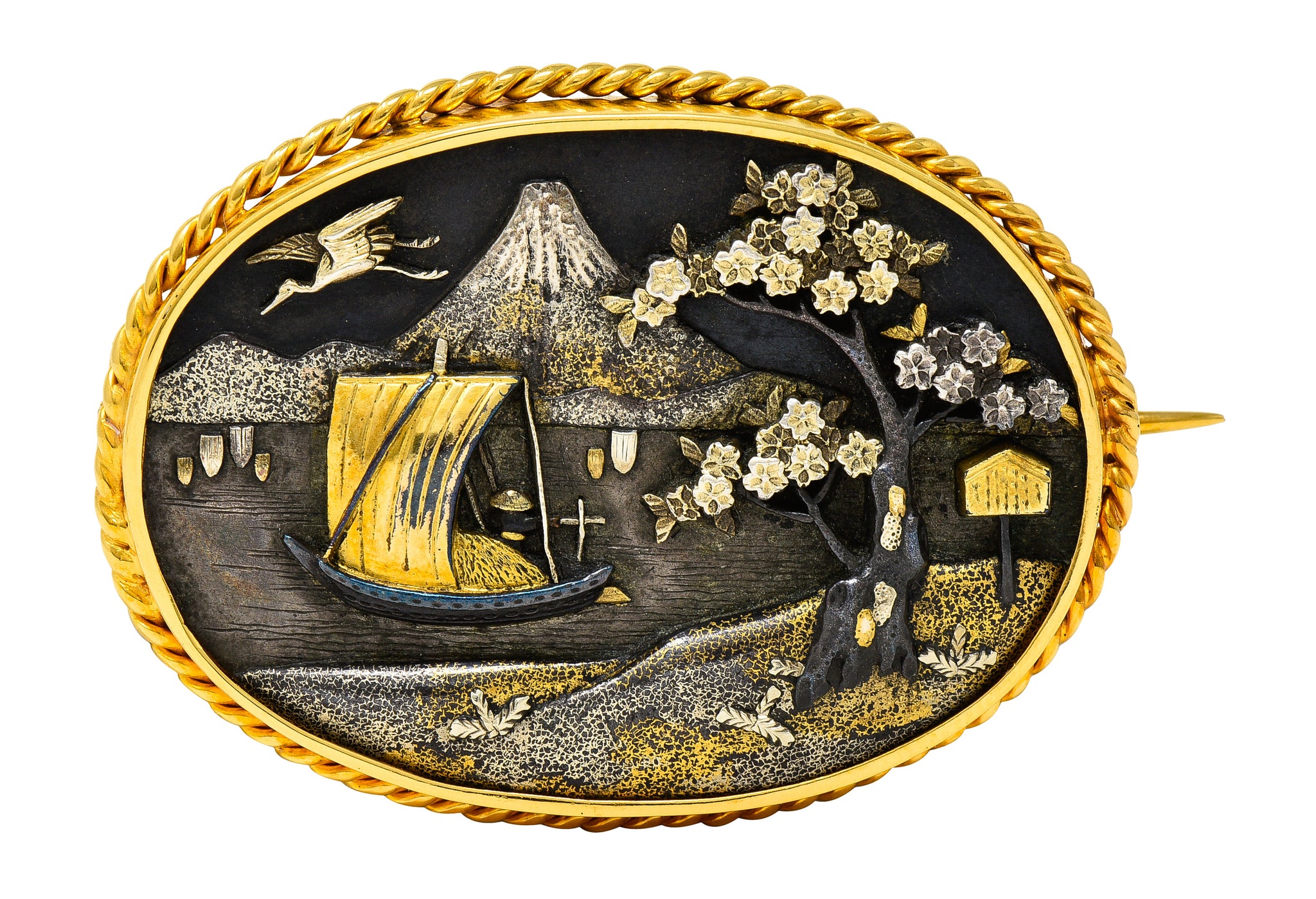 Victorian Japanese 18 Karat Yellow Gold Shibuichi Copper Silver Shakud