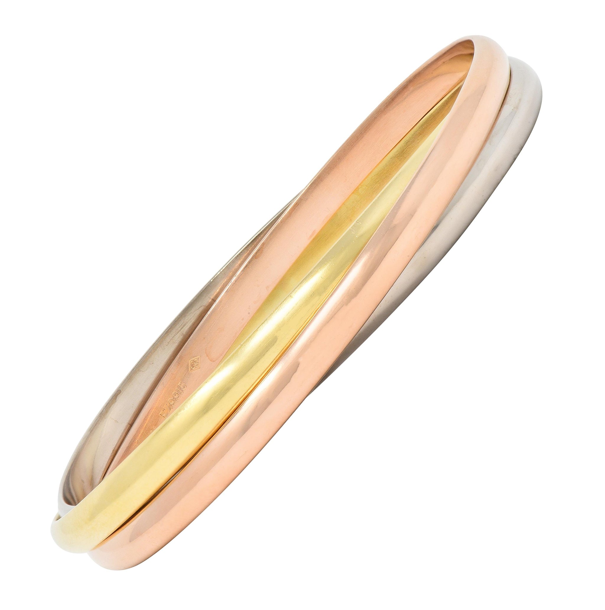 Cartier Vintage 18 Karat Tri-Colored Gold Trinity Rolling Bangle Brace